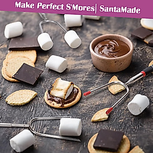 SANTAMADE Marshmallow Roasting Sticks Set of 5 -Telescoping Long Smores Sticks for Fire Pit, Hot Dog Sticks for Campfire Grill Bonfire Party Supplies -With Santa Storage Sack