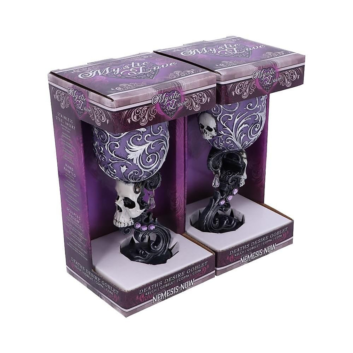 Nemesis Now B5168R0 Deaths Desire Twin Skull Heart Set of Two Goblets, Purple, 18.5cm
