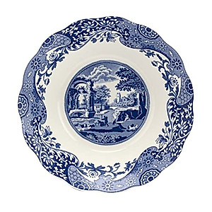 Spode Blue Italian Daisy Bowl | Serve Pasta, Salad, Or Soup | Scalloped Edge Design | Made of Porcelain | Measures 10-Inches | Dishwasher Safe (Blue/White)