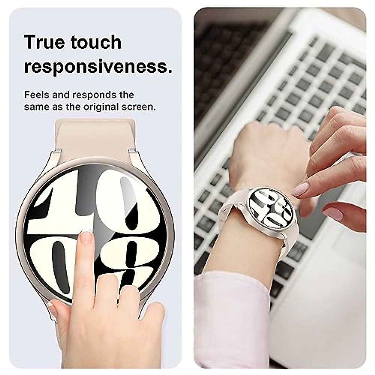 [2+4] Pack Screen Protector for Samsung Galaxy Watch 6 40mm,JZK 2 Hard PC Protective Bumper Case + 4 Tempered Glass Screen Protector Film for Galaxy Watch 6 40mm Accessories，Starlight