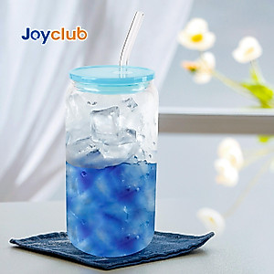 Joyclub 4 Pack Acrylic Lids Fit for 16oz Glass Cups with Lids and Straws, Replacement Lids for Drinking Beer Glasses with Bamboo Lids Iced Coffee Glasses Cute Tumbler Cup (Multi Light)
