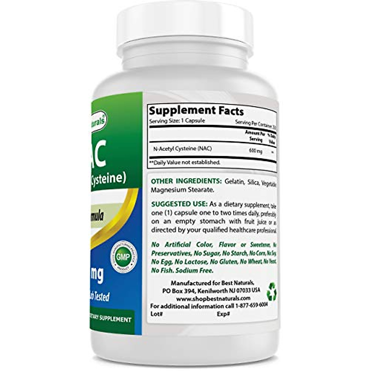 Best Naturals NAC N-Acetyl-Cysteine 600 mg 250 Capsules