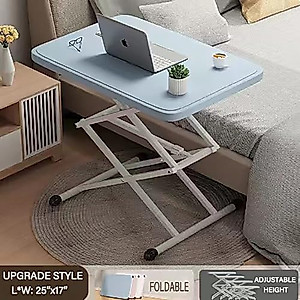 Delitem 25x17 inch Height Adjustable Desk/Table Surface Riser, 17" Wide Tabletop Multi-Height Desk Converter, Monitor Laptop Platform Work Station/Panic Table (Blue)