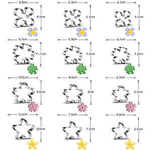 12 Pieces Flower Cookie Cutters Set - 3 Inch - 4 Inch Large Four Leaf Clover, Lilac Flower, Frangipani, Cherry Blossoms Shape Biscuit Cookie Cutter Fondant Mold for Irish St Patrick's Mother Day Party