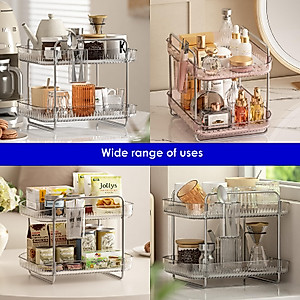 FFK 2 Tier Cup Mug Rack Coffee Bar Drying Holder Stand with Removable Drain Tray Kitchen Countertop Organizer Storage Glass Bottle Drying Holder with Drainage Basket Makeup Skincare Shelf Acrylic