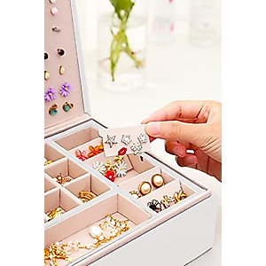 QBestry Stud Earring Organizer for Girls White Jewelry Box for Earrings Necklace Jewelry Organizer Studs,Girls Earring Box for Womens Necklace Holder Rings Organizer Jewelry Earring Storage Box,White