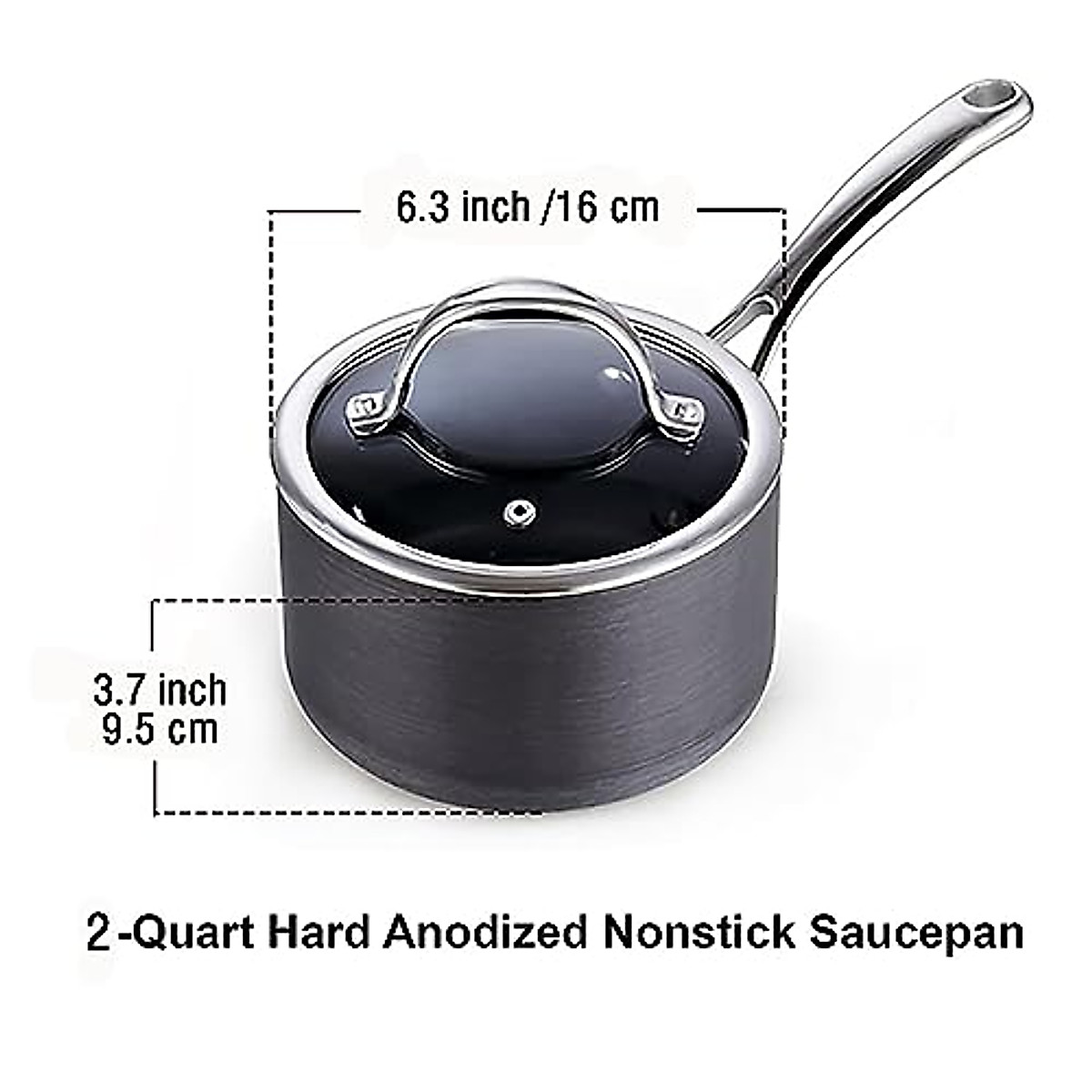 Cooks Standard 2-Quart Hard Anodized Nonstick Saucepan with Lid, Black