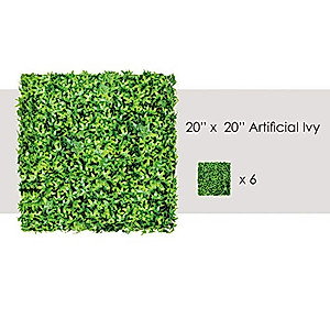 ECOOPTS 20" x 20" Artificial Grass Wall Faux Boxwood Panel Privacy Ivy Fence Screen Decoration for Backyard Garden Home Outdoor Indoor, Ivy, 6 Packs