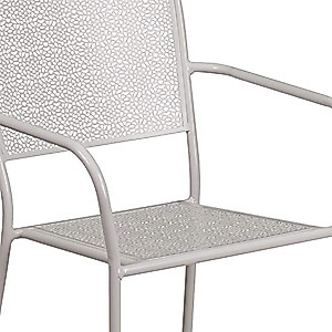 Flash Furniture Commercial Grade Light Gray Indoor-Outdoor Steel Patio Arm Chair with Square Back