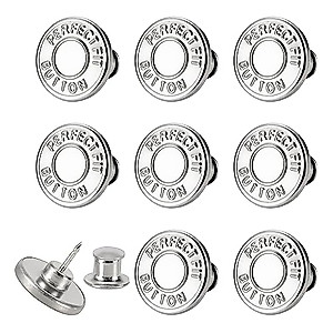 8 Sets of 17 mm Pants Button, Jean Buttons Pins for Loose Jeans, Adjustable Button for Jeans, Reusable and Adjustable Metal Pants Button Tightener