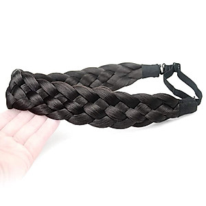 DIGUAN 5 Strands Synthetic Hair Braided Headband Classic Chunky Wide Plaited Braids Elastic Stretch Hairpiece Women Girl Beauty accessory, 56g (#Deep Brown)