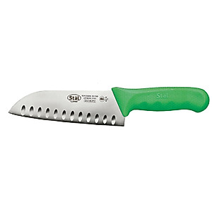 Winco KWP-70G, 7" Stal High Carbon Steel Santoku Knife with Polypropylene Handle, Professional Asian Knife, NSF