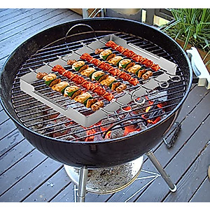 Skewer Rack Set for Grill,12pcs 12inch Stainless Steel Square Barbecue Skewers Shish Kabob and Foldable Grill BBQ Racks Set,Durable and Reusable for Party and Cookout (Barbecue Skewers Rack Set 12p+1)
