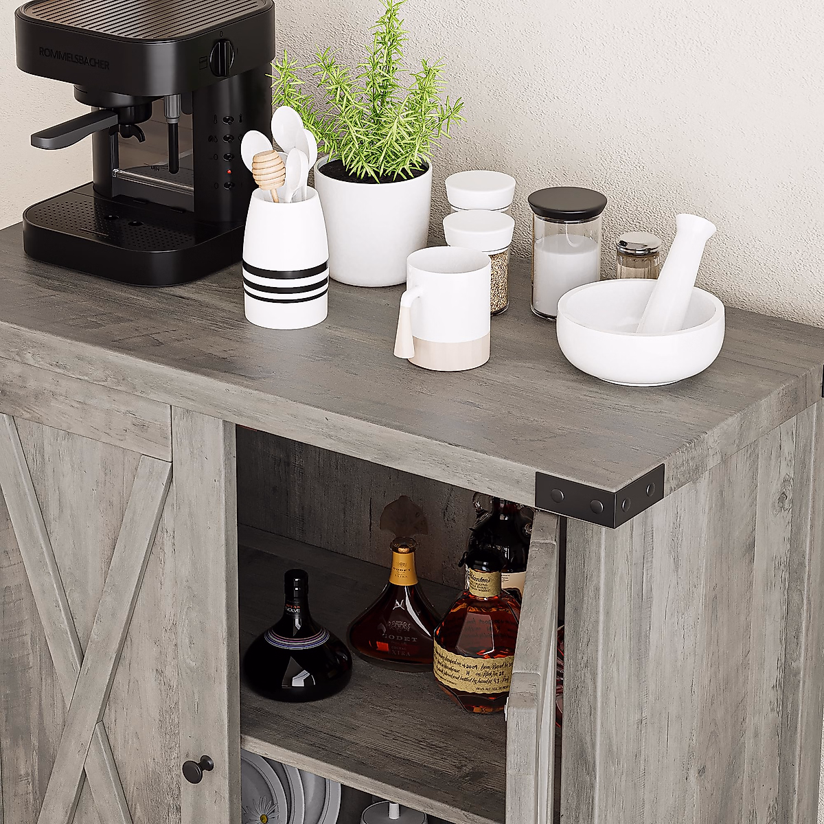 IDEALHOUSE Buffet Cabinet Farmhouse Storage Cabinet with Doors and Shelves, Buffets and Sideboards Entryway Cabinet with Storage Accent Console Cabinet for Living Room, Dining Room (Rustic Grey)