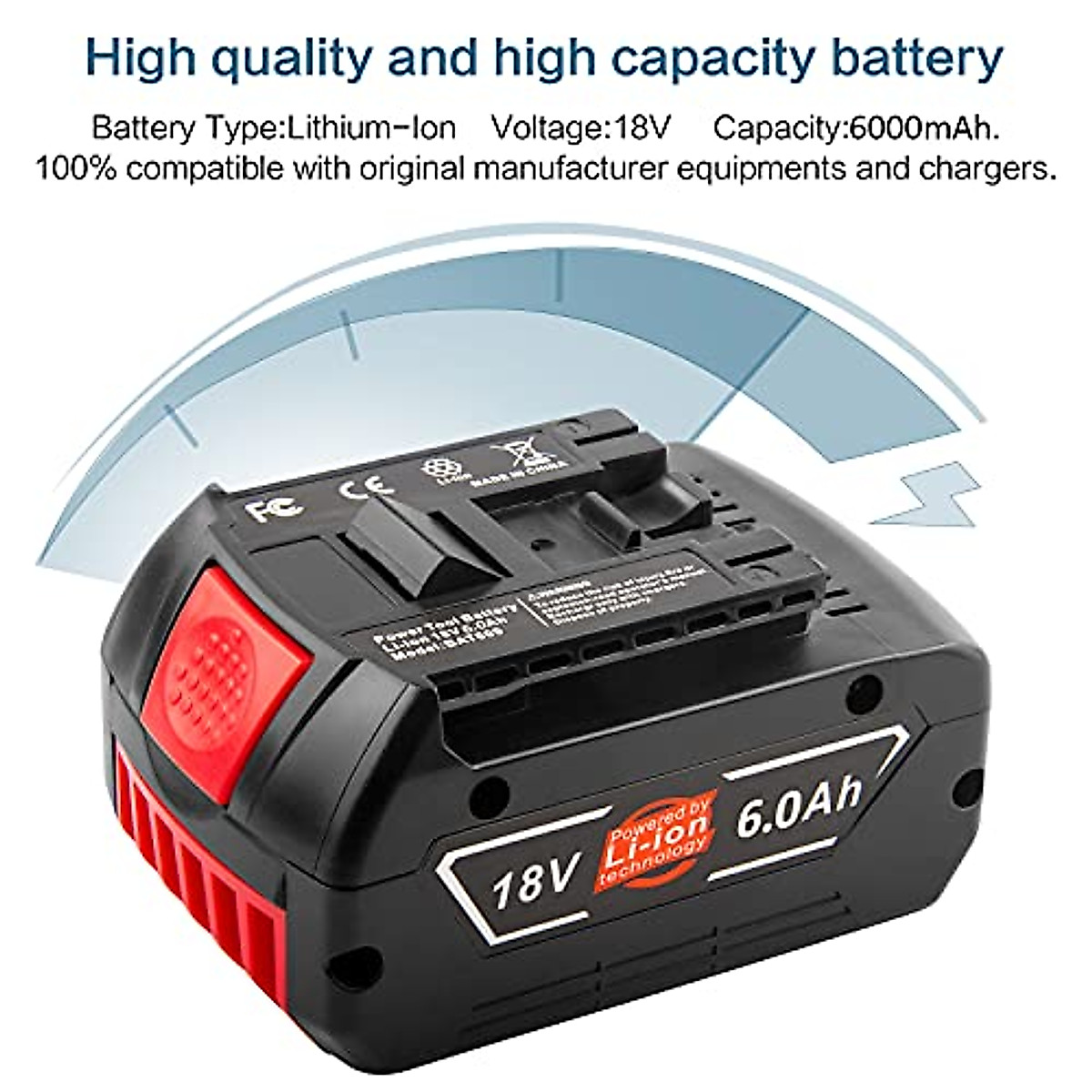 Labtec 2 Packs BAT609 18V 6000mAh Lithium Battery Replacement for Bosch 18V Battery BAT609 BAT610G BAT618G BAT619 BAT621 BAT620 Cordless Power Tool Battery