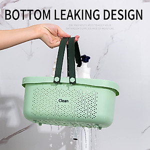 HAPPY MOTTE Plastic Portable Shower Caddy, Bathroom Shower Caddy Basket Tote With Handle For Collage Dorm Camp Travel Green