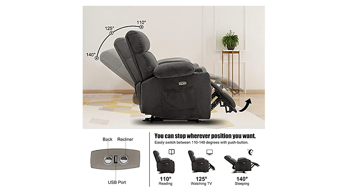 Consofa Electric Recliner Chair with USB & Cup Holders
