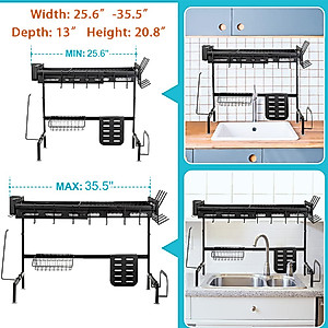 Fashionwu Dish Drying Rack Over The Sink (25.6" to 35.5"), Expandable Over Sink Dish Drying Rack Stainless Steel Kitchen Drain Rack for Counter Sink Organizer