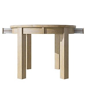 Merax Round Dining Table Set for 4, Extendable Wood Frame with Drawers and Wooden Chairs, Built-in 16" Removable Leaf, Natural