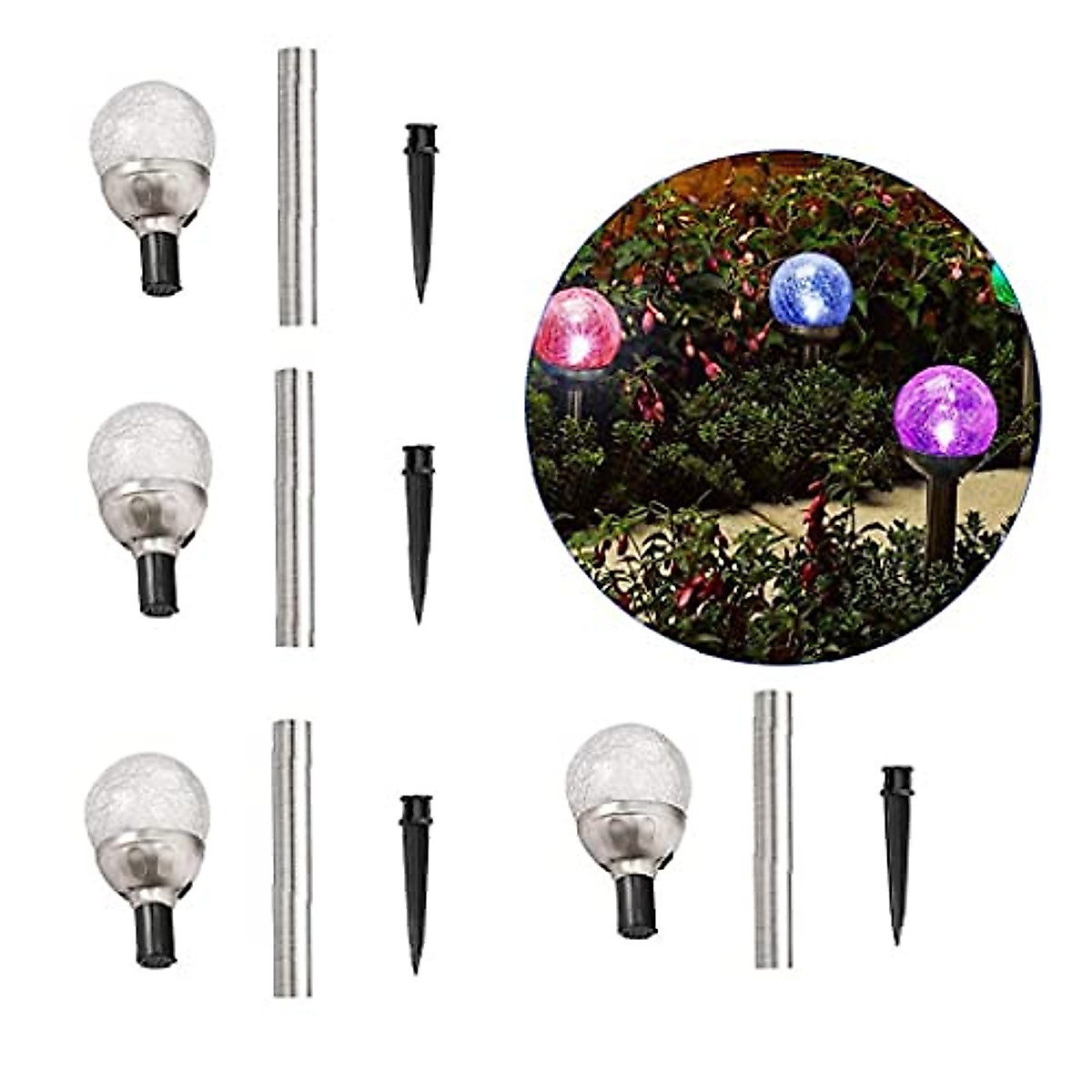 Bumper Solar Garden Stake Lights Cracked Glass Ball Dual LED Lamp with Colorful Light 4PCS Home and Garden