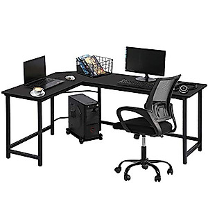 Meetperfect Corner Desk L-Shape Desk Wooden Computer Desk Gaming Table Home Office Desk Office Table Corner Table with Large Monitor Computer Stand, PC Laptop Study Table Workstation, 55"+37", Black