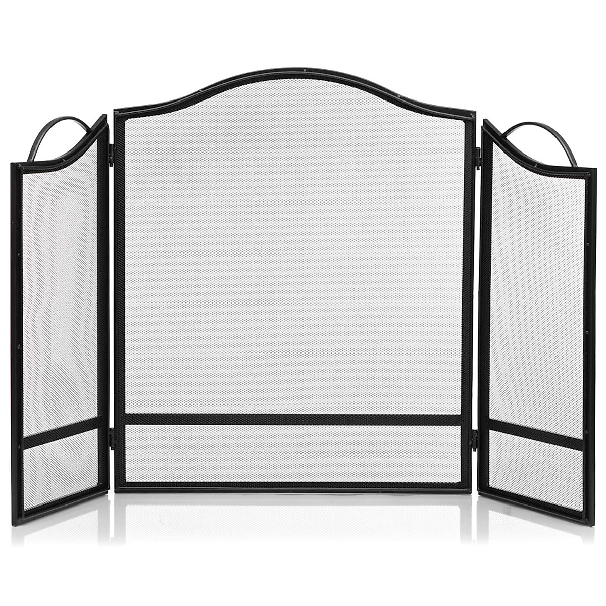 DOEWORKS 3 Panel Fireplace Screen Black Spark Guard Cover