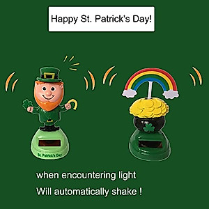 2pcs Car Solar Bobble Head Toy, St. Patrick's Day Leprechaun Powered Dancing Figurine Ornament, Shaking Figures Dashboard Decor, Festival Gifts for Car Office Home Desk Table Decoration