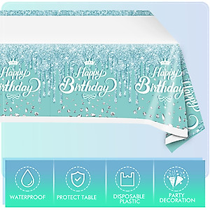 82PCS Teal Birthday Decorations Teal and Silver Tableware Set for Happy Birthday Party Decorations Breakfast Blue Theme Table Covers Plates Napkins for Girls Women Silver GlitterParty Supplies