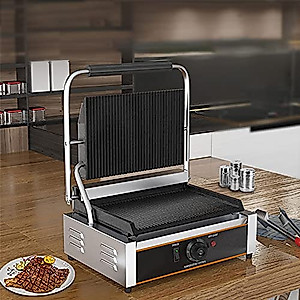 1800/2200W Commercial Panini Press Grill, 23x34/50x23cm Grill Cheese Sandwich Maker, Panini Sandwich Grill 50-300℃ Adjustment, CE/FCC (Single)