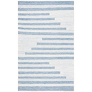SAFAVIEH Striped Kilim Collection 8' x 10' Ivory/Blue STK504A Handmade Flatweave Cotton Area Rug