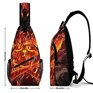 Meaudiwes Traveling Running Casual Chest Bag, Phone Bag, Day Pack Cross Body Sling Backpack For Sports Hiking Compatible with Fire Flaming Skull Crossbones
