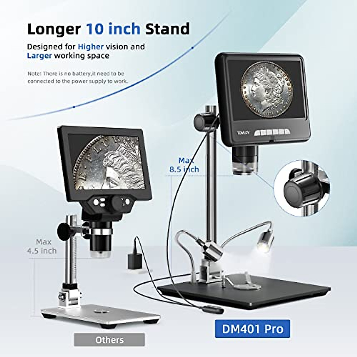 TOMLOV DM401 Pro 2K Digital Microscope 1200x, Extension Tube ET02, 7 inch HDMI LCD Microscope, Buttom LED Light Stage Included,24MP Coin Microscope with Screen,PC/TV Compatible，32GB