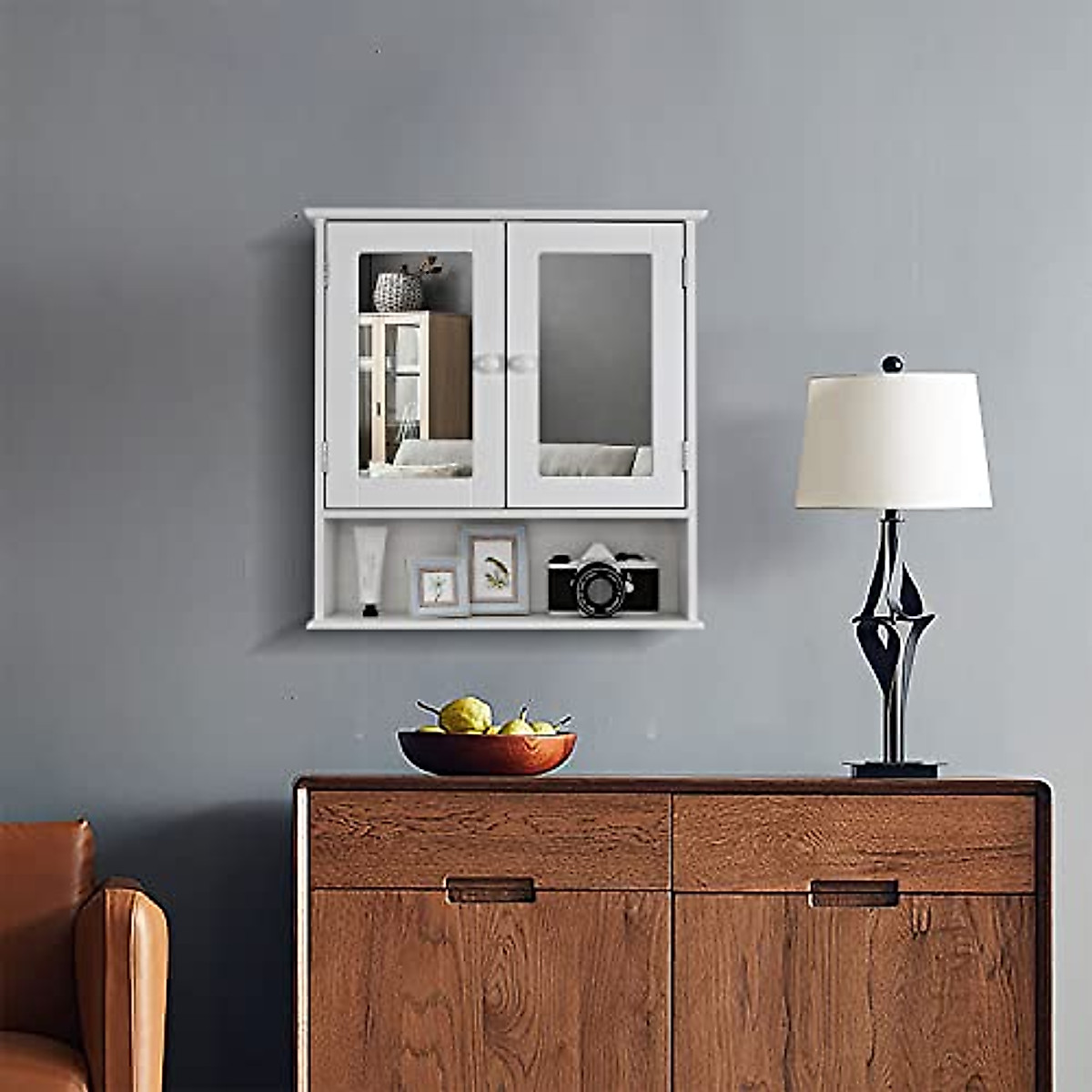 TaoHFE Medicine Cabinet,Medicine Cabinets for Bathroom with Mirror 2 Doors 3 Open Shelf,Bathroom Cabinet Wall Mounted Wooden Bathroom Storage Cabinet Over Toilet Bathroom Cabinet Laundry Room Kitchen