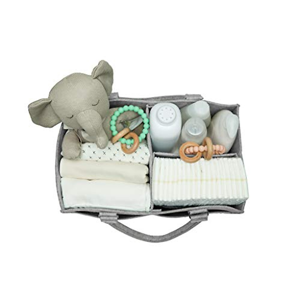 Babynma Felt Diaper Caddy - Extra Large Storage for Baby and Toddler Items - Portable Organizer Easily Holds Diapers, Wipes, Clothing, Burp Cloths, Toys, Bottles - Useful for Nursery, Bedroom, Living Room, Car - Baby Shower and Registry Gift - Grey