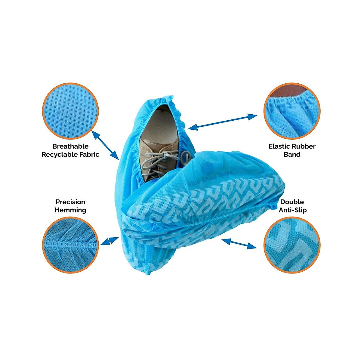 Blue Shoe Guys Premium Disposable Boot & Shoe Covers Booties | 100 Pack | Durable, Non-Slip, Non-Toxic, Water Resistant, Recyclable Protectors for Indoor & Outdoor | Large Size Fits Most Shoes