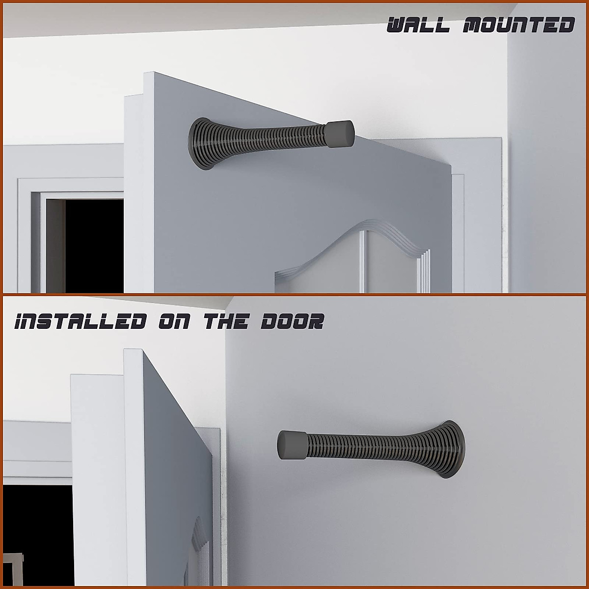 Enconker 12 Pack Door Stoppers, Black Door Stop for Bottom of Door, 3 ⅛" Spring Steel Construction Wall Protector with Rubber Bumper Tips