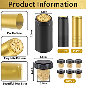 Wine Sealer for Wine Bottles - 50 pcs Wine Bottle Resealer Kit for Cruise with PVC Heat Shrink Capsules, T-Shape Wine Bottle Cork Stopper with Black Plastic Top for Making Cellars and Home Use