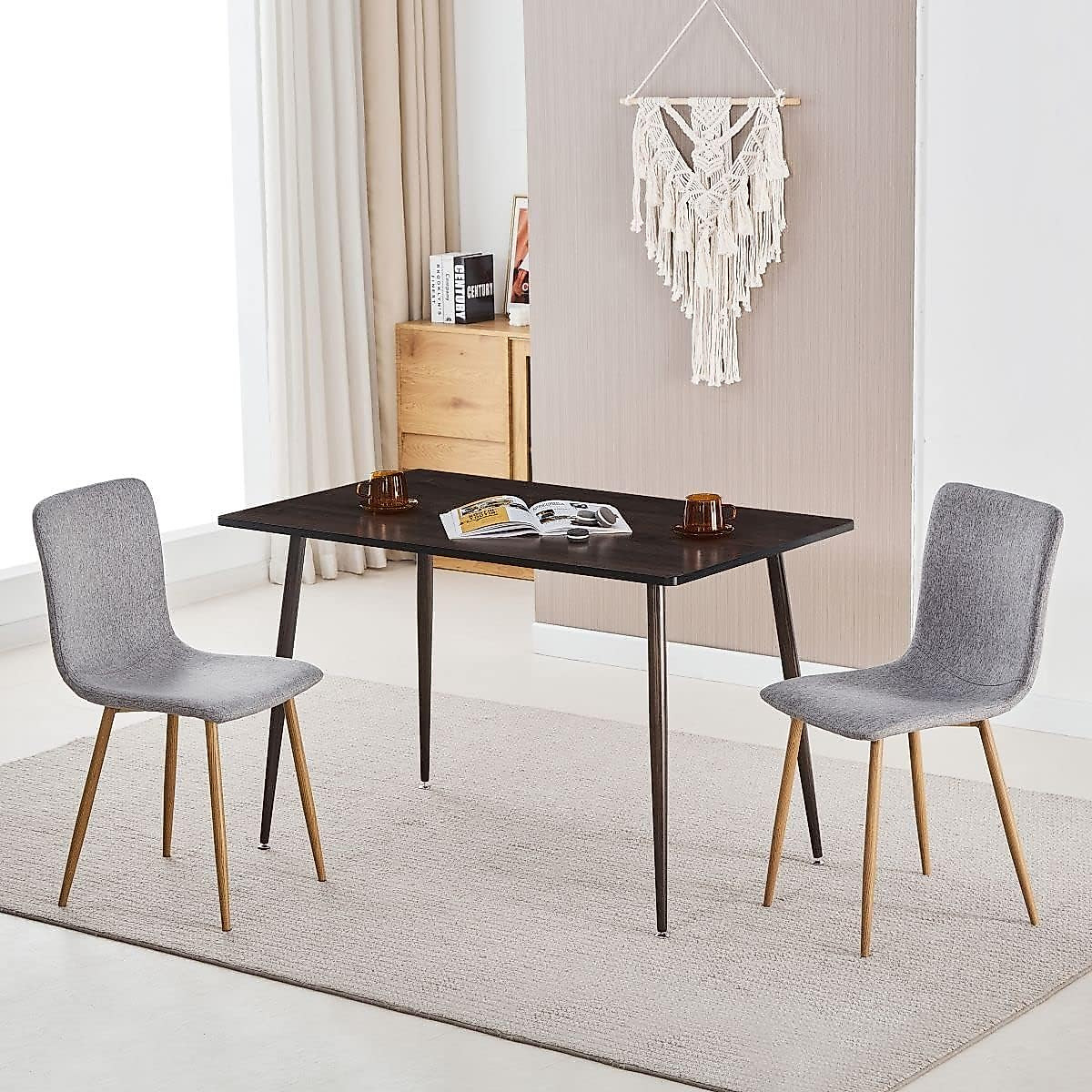 FurnitureR Scandinavian Set of 2,Side Fabric Cushion Seat Accent Sturdy Oak Metal Legs for Kitchen Living Waiting Room Dining Chair, 15" D x 16.5" W x 33.7" H, Grey