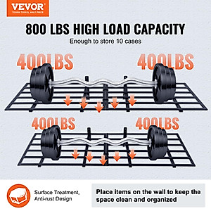 VEVOR Garage Shelving Wall Mounted, 2 x 6 ft Heavy Duty Garage Wall Shelves, 1600 lbs Load Capacity Garage Storage Rack Floating Shelves, 2 Pack, Suitable for Shop, Shed, Garage Storage, Black