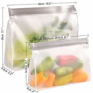 Cozihom Reusable Storage Bags, Stand Up Ziplock Bags, Reusable Sandwich Bags, Freezer Lunch Bags, Leakproof, BPA Free, 4 Large bags, 4 Middle bags