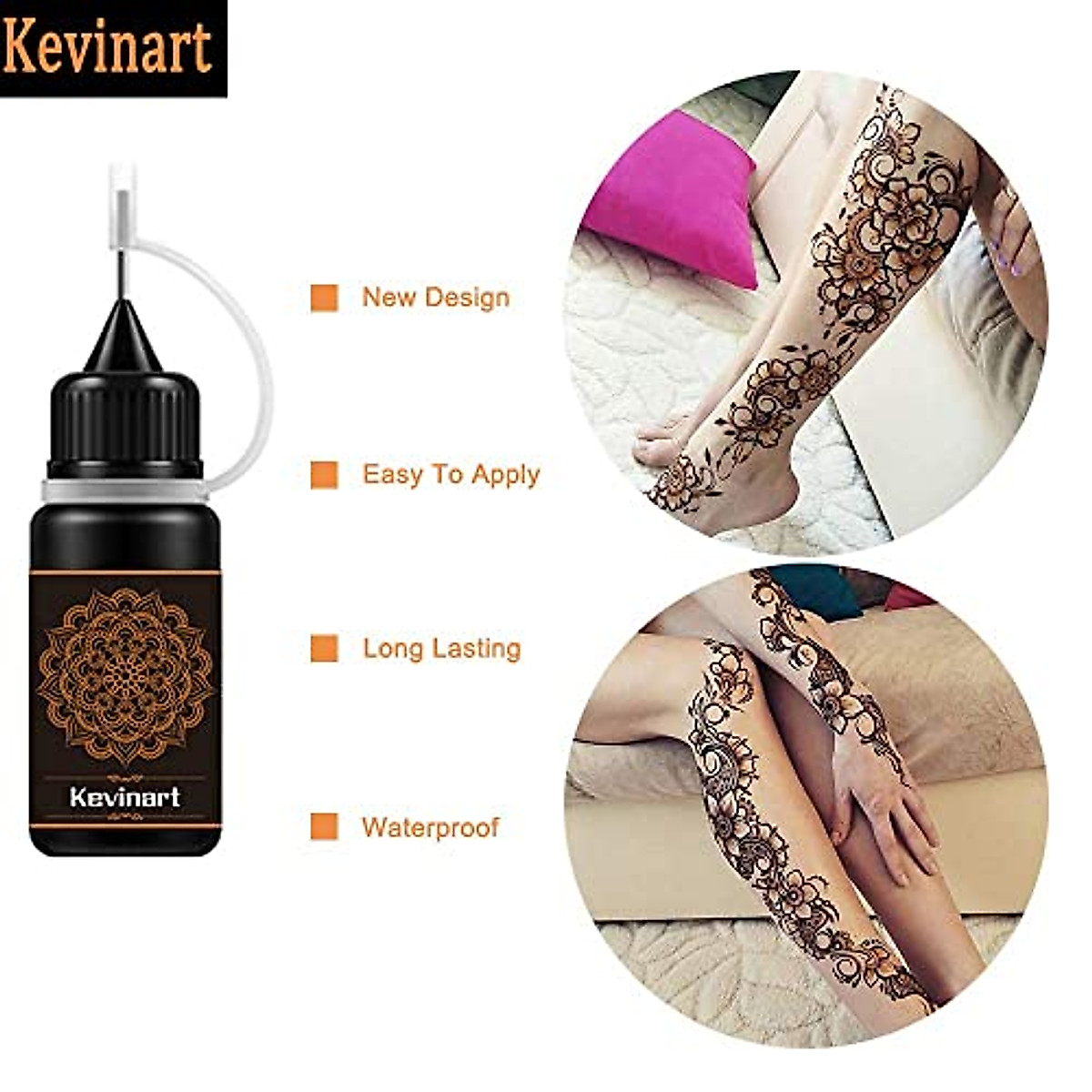 Temporary Tattoos Kit Brown Tattoo Kit 2 Bottles 1 Oz Gel with 60 Adhesive Stencils for Women Painting Decor Supplies