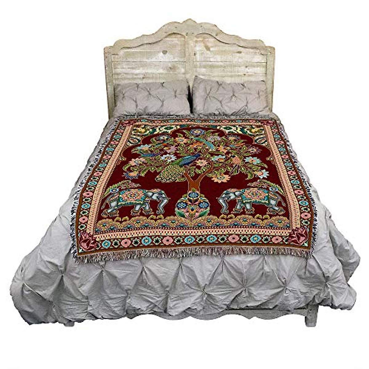 Pure Country Weavers Asian Elephants Blanket - Tree of Life Gift Tapestry Throw Woven from Cotton - Made in The USA (72x54)