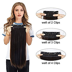 LELINTA 24" Straight Long 4 PCS Set Thick Clip in on Synthetic Hair Extensions Hairpieces for Women Dark Brown Mix Light Auburn