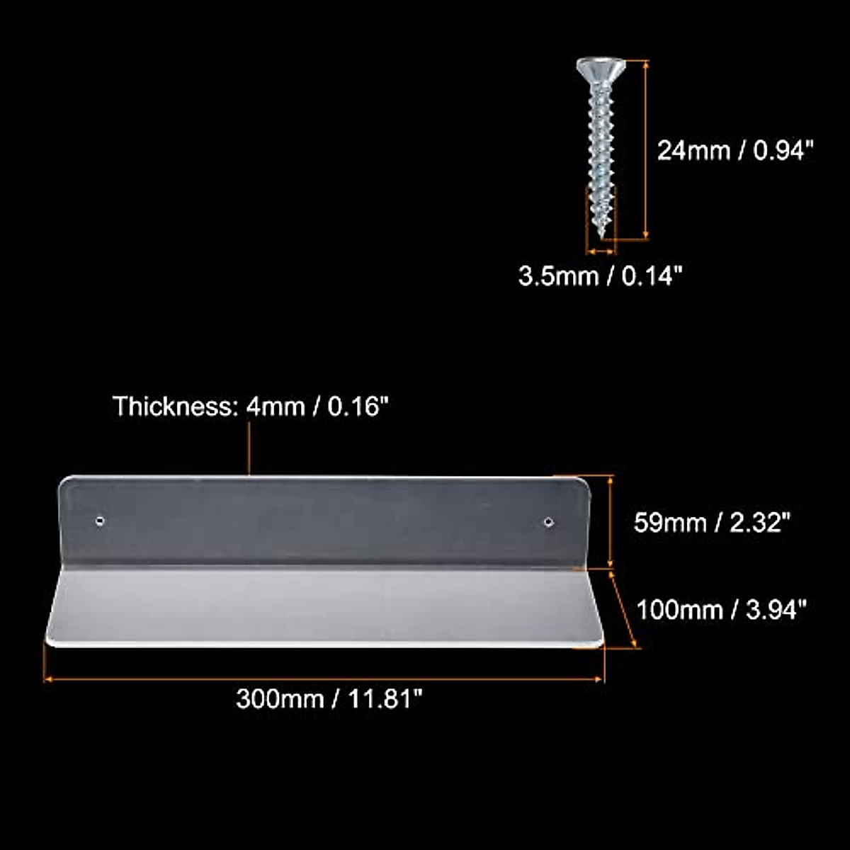 PATIKIL 11.81 x 3.94 Inch Acrylic Floating Shelf, Floating Wall Mounted Shelves for Bathroom Wall Decoration, Transparent 2 Pack