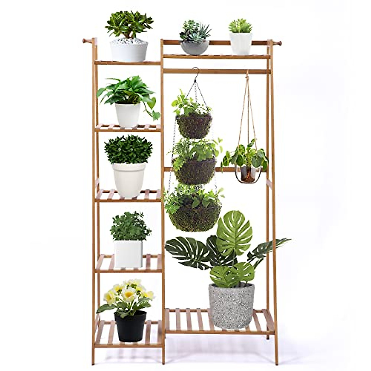 Bamboo Garment Rack with Shelves, Storage Box Set Included, Clothing Racks with Hooks, Clothes Rack Storage Organizer, Clothes Rack with Shelf, Space Saving Clothes Rack, Multifunctional Plant Rack