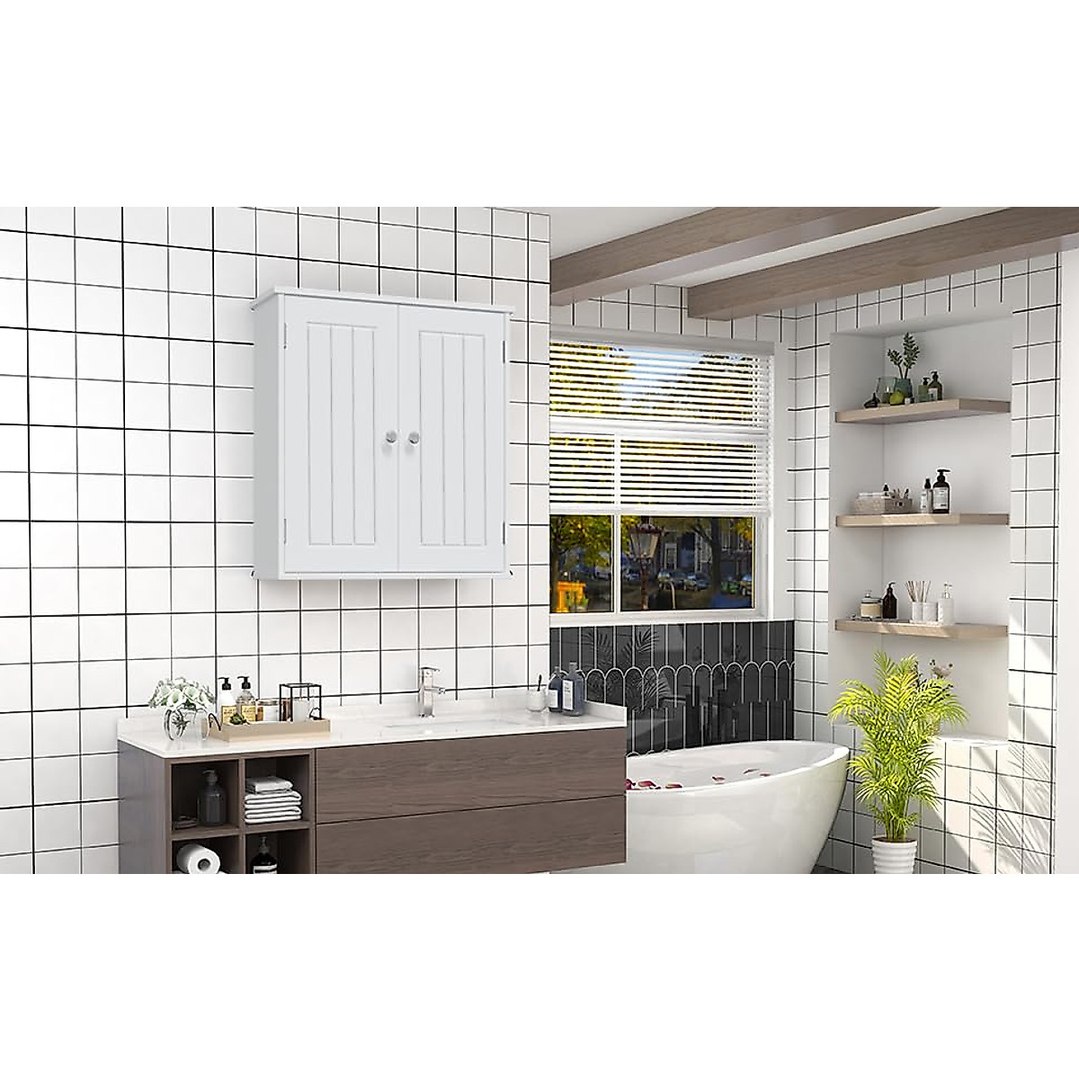 YIJAMLIFE Bathroom Wall Cabinet Over Toilet,Small Medicine Cabinet for Bathroom Laundry Room Kitchen,Space Saver Storage Cabinet with 2 Door Adjustable Shelves White