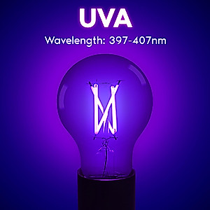LUXRITE A19 Edison UV LED Black Light Bulb, 6W Filament Blacklight Bulb, UVA 397-407nm, Enclosed Fixture Rated, E26 Base, Glow in The Dark for Halloween, Party, Body Paint, Fluorescent Poster