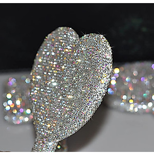 Wowagoga Sparkling Rhinestone Heart Shaped Handheld Mirror Heart Mirror Cosmetic Hand Mirror with Handle Cute Hand Mirror for Women Girls(White)