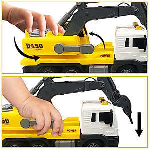 ArtCreativity Light Up Construction Truck Toy, Excavation Truck Toy with a Rotating Back, Push and Go Kids Construction Toy with LED and Sound Effects, Cool Construction Trucks for Boys and Girls