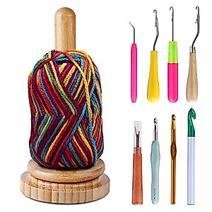 Joyeee Wooden Yarn Spool Holder, Classic Thread Spool Storage Rack Spinning Ball Winder, Yarn Dispenser with Twirling Mechanism for Bobbin Sewing Crocheting Knitting Embroidery-Prevent Yarn Tangling#4